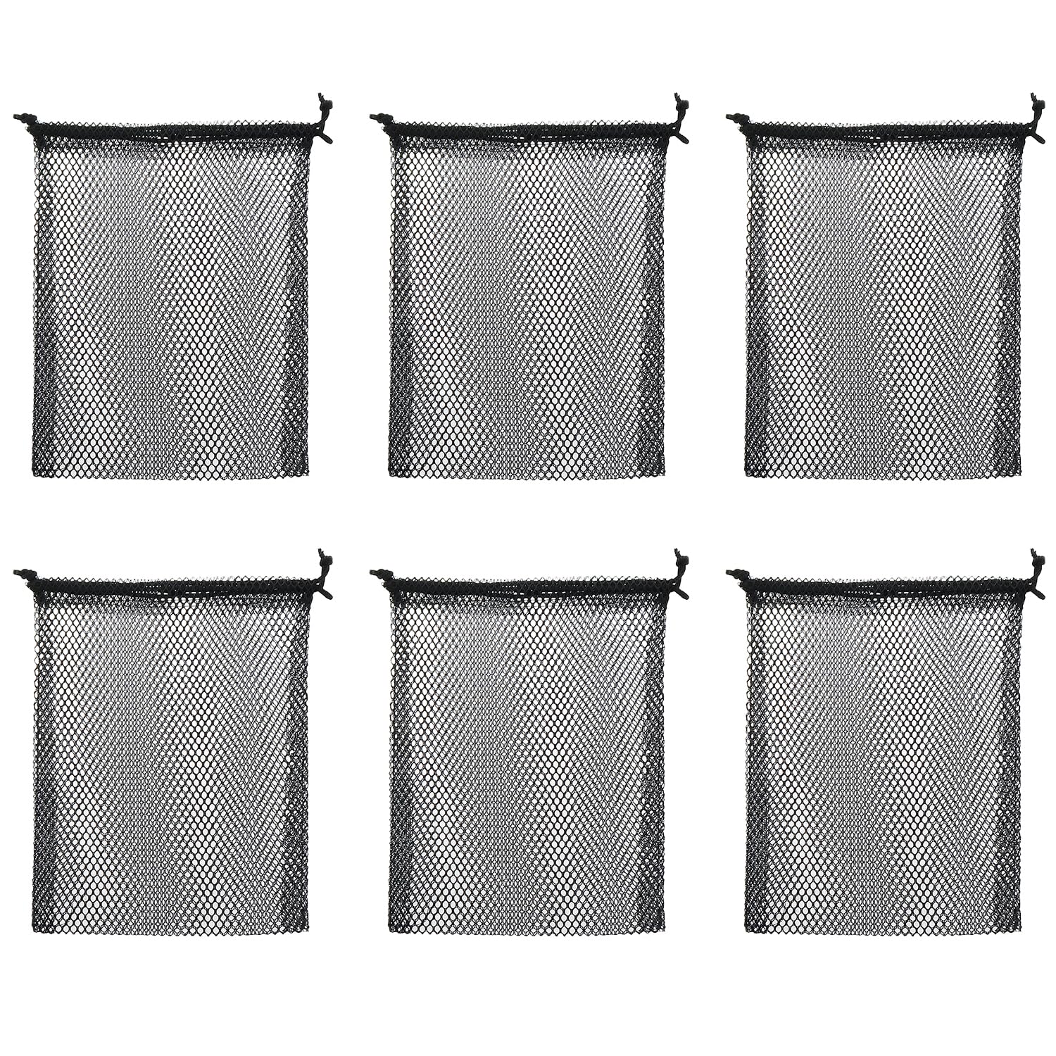 Bxian 6PCS 6x8inch Black Nylon Drawstring Mesh Bag Small Travel Organiser Laundry Bag for Carrying Sports Equipment and Ball and Clothes