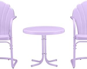 Crosley Furniture Tulip 3-Piece Outdoor Chair and Side Table Set, Vintage Retro Metal Patio Conversation Sets, Lavender Gloss