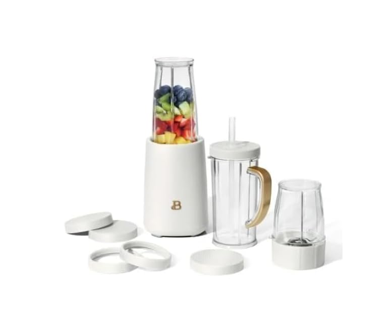 Generic Beautif*ul Personal Blender Set with 12 Pieces, by Drew Barrymore (White Icing), 13.5