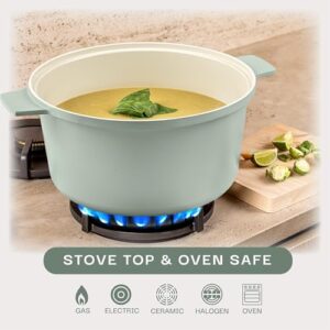 Gotham Steel 5 Qt Dutch Oven Pot with Lid, Nonstick Ceramic Dutch Oven Stock Pot, 10 in 1 Cooking Pot & Dutch Oven for Bread Baking, Stovetop Oven & Dishwasher Safe, Sage Green