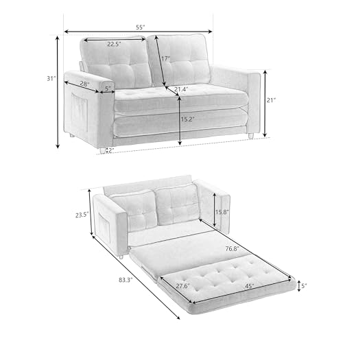 Eafurn Upgraded Convertible Sofa Bed Futon Couches, Button Tufted Velvet Folding Sleeper Loveseat Lounge Chaise, Foldable Floor Gaming Sofa&Couches for Living Room Office Small Places