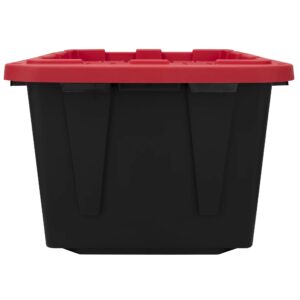 YUAJE 27 Gallon Plastic Storage Bin Tote Organizing Container With Durable Lid and Secure Latching Buckles, Stackable and Nestable Lid Plastic Storage Bin, 1 Pack, Black Base/Red Lid