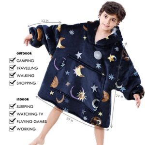 Dreamique Oversized Wearable Blanket for Kids, Sherpa Fleece Hoodie Blanket, Warm Winter Hooded Sweatshirt for Boys and Girls, Soft TV Blanket, Gifts for Kids (4-13 Years), Universe