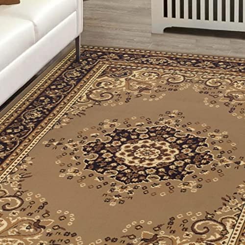 Superior Indoor Large Area Rug with Jute Backing, Floor Decor for Bedroom, Farmhouse, Kitchen, Office, Living Room, Woven Rugs, Elegant Medallion Border, Leopold Collection, 5' x 8', Beige Brown