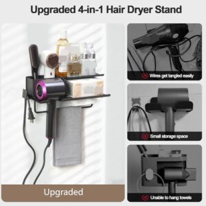 Hair Dryer Holder Hair Tool Organizer Wall Mount, 6 in 1 Adhesive Blow Dryer Holder, Bathroom Organizer for Hair Dryer,Towel, Tissue, Straighteners, Hair Dryer Stand for Home Hotel Barbershop