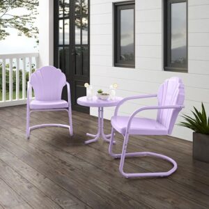 Crosley Furniture Tulip 3-Piece Outdoor Chair and Side Table Set, Vintage Retro Metal Patio Conversation Sets, Lavender Gloss