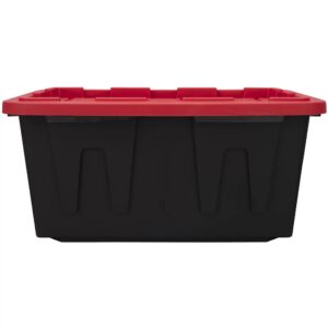 yuaje 27 gallon plastic storage bin tote organizing container with durable lid and secure latching buckles, stackable and nestable lid plastic storage bin, 1 pack, black base/red lid