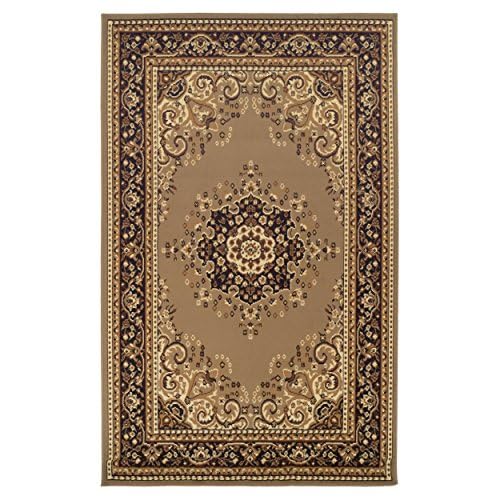 Superior Indoor Large Area Rug with Jute Backing, Floor Decor for Bedroom, Farmhouse, Kitchen, Office, Living Room, Woven Rugs, Elegant Medallion Border, Leopold Collection, 5' x 8', Beige Brown