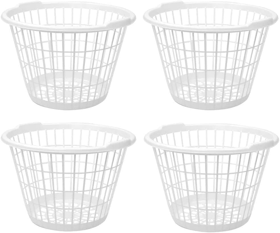 Generic Set of 6 White Laundry Basket Lightweight One Bushel Capacity laundry hamper with lid Plastic storage baskets 1 Gift For home and garden use (17.5” x12”)