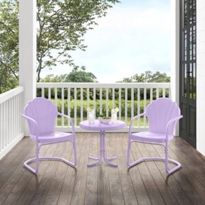 Crosley Furniture Tulip 3-Piece Outdoor Chair and Side Table Set, Vintage Retro Metal Patio Conversation Sets, Lavender Gloss