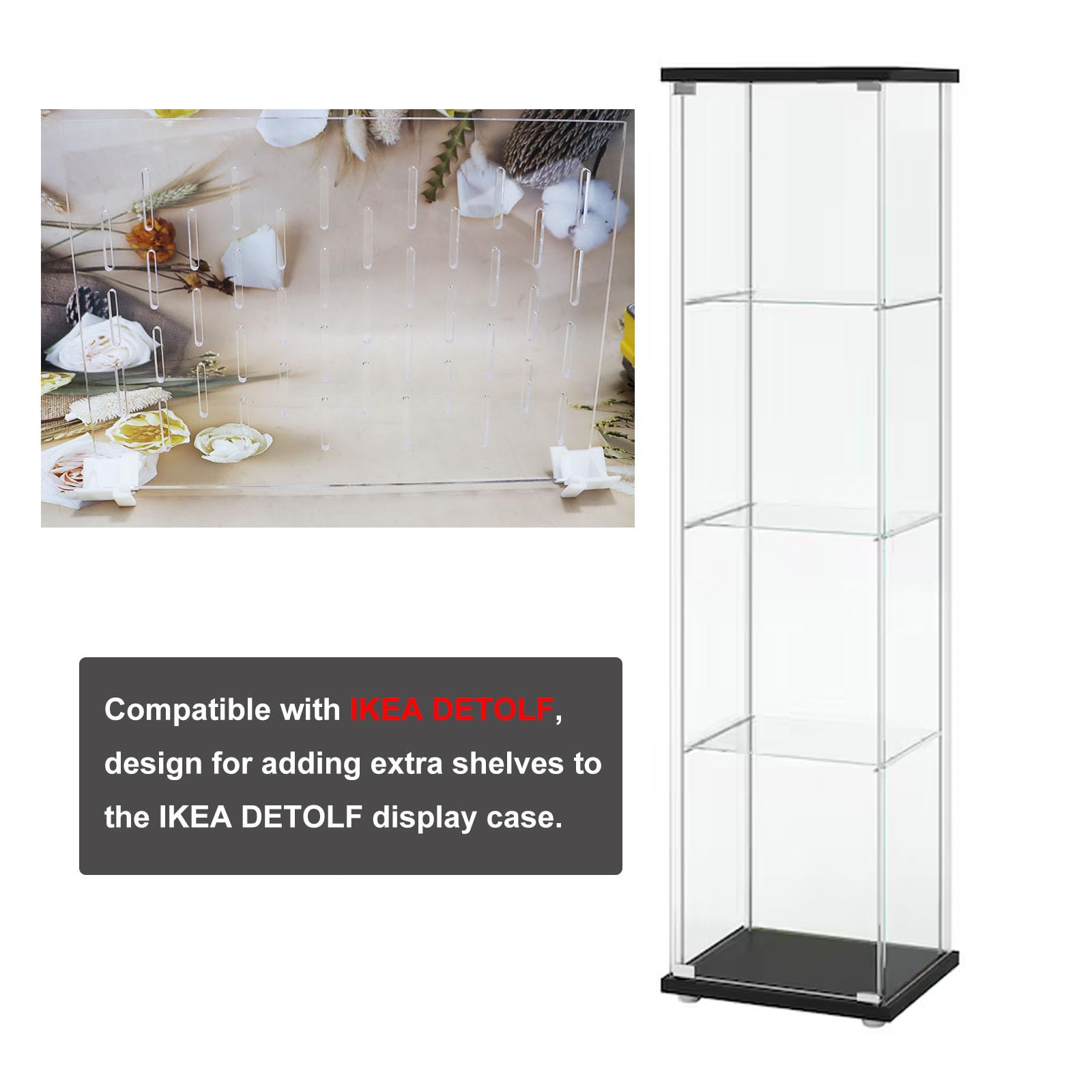 PIAOLGYI Shelf with Holes for IKEA Detolf,Replacement Shelf for IKEA Detolf, Acrylic Rectangle Extra Shelves Accessories Compatible with IKEA Detolf Glass Cabinet,11" x 15" (7mm)(2)