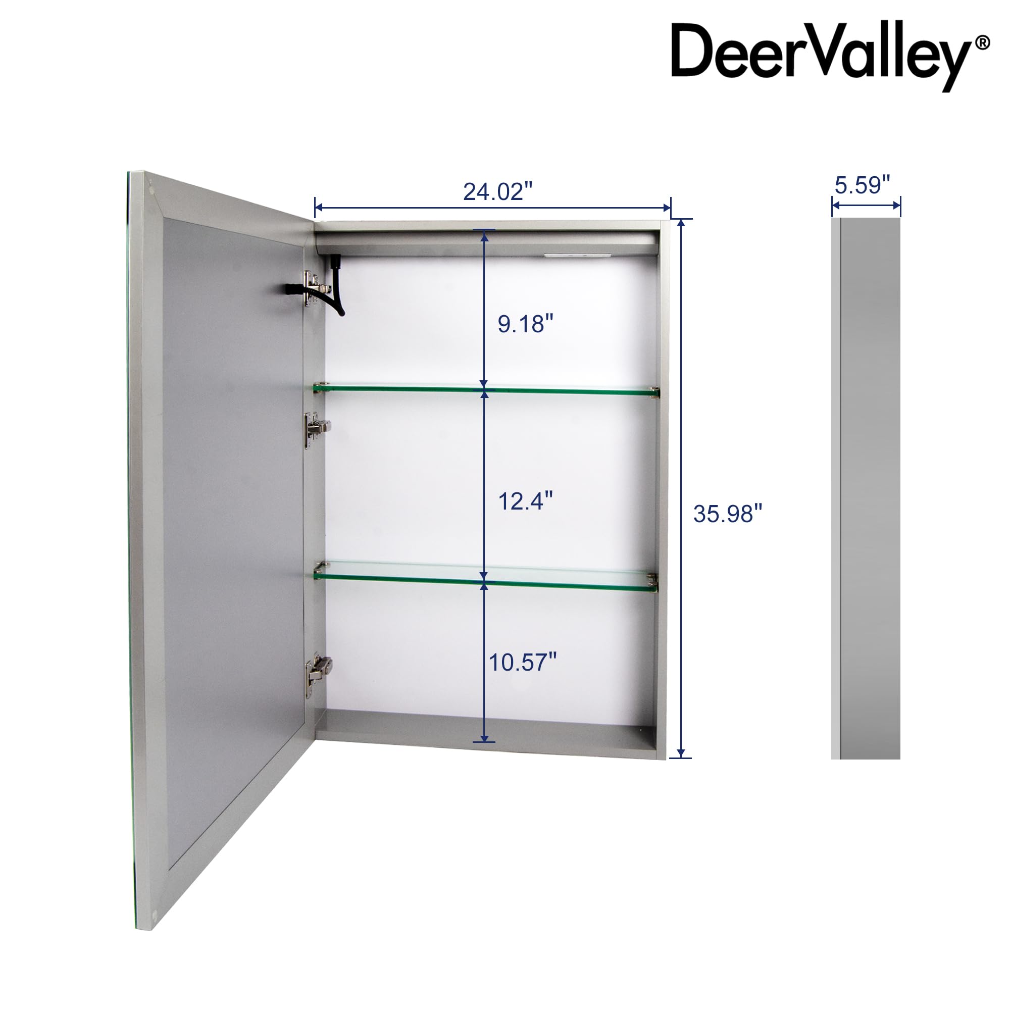 Deer Valley 24" W x 36" H Lighted Medicine Cabinet with Mirror, Led Medicine Cabinet for Bathroom with Defogger & 3-Color, Wall Mounted Mirrored Medicine Cabinets with Lights DV-1VM0187