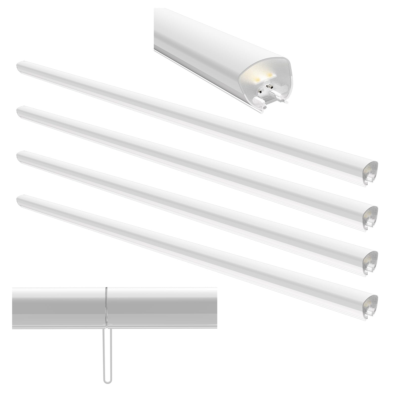 LAYOND 4 Pack Seamless Linkable LED Tube Light, 4FT 24W 3400lm (142lm/W) LED Linear Light, Flicker-Free 1.2m CCT4000K LED Shop Light for Retail, Supermarket, Office, Clothing Store