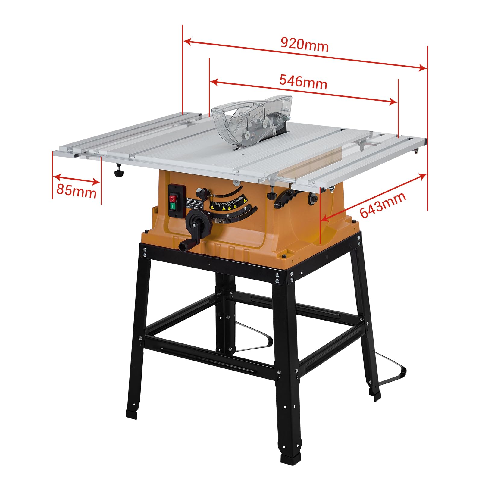 Table Saw, MERXENG 10 Inch 15A Multifunctional Saw With Stand & Push Stick, 90° Cross Cut & 0-45° Bevel Cut, 5000RPM, Adjustable Blade Height for Woodworking, Orange