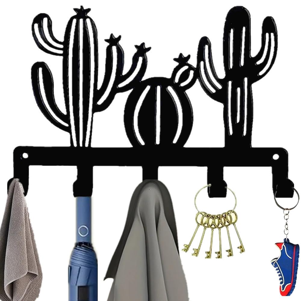 RIRIYEYE Coat Rack Wall Mount,Coat Hooks Wall Mount Hanger with 5 Hooks,Cactus Metal Wall Art Decorative,Hats Towels Keys Hooks Holder Organizer for Bedroom Bathroom Entryway Hallway