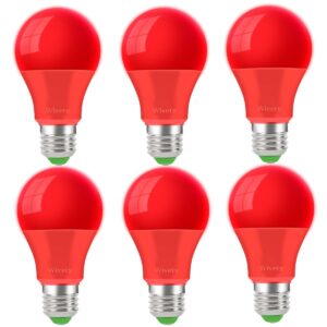 wivety red light bulb, a19 e26 base, 9w led red lightbulbs for outdoor porch, indoor party decoration, holiday lighting, halloween decor, christmas decoration, (6 packs)