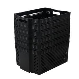 Fabnati Large Stacking Storage Basket, 6 Pack Plastic Stackable Organizing Basket Bin, Black