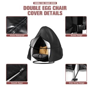 YaoKe Double Egg Chair Cover Waterproof Patio Hanging Extra Large Zipper Heavy Duty Swing Outdoor Wicker Furniture Person Egg Chair Covers WindProof Anti-UV Dustproof 91x80 Inch Black