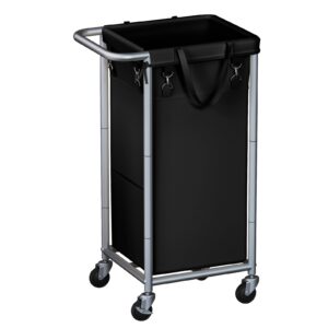 sobechoi laundry basket with wheels, rolling laundry hamper, 29 gallons (110l), removable liner and steel frame - steel frame with handle - ink black, 19.6 x 15.5 x 32.6 inches