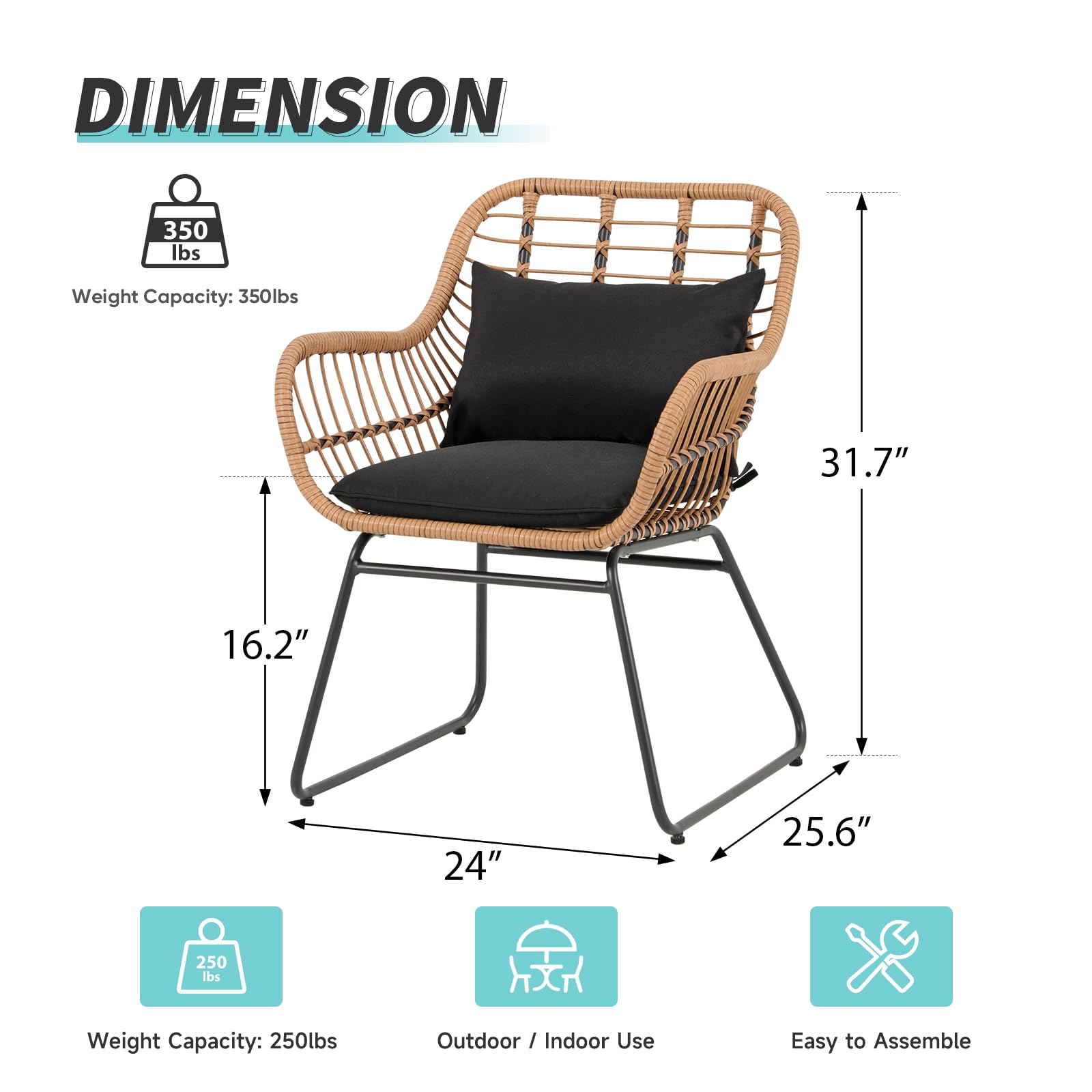 Verano Garden Patio Dining Chair Set of 2, Outdoor Wicker Seating Set with Soft Cushions for Indoor & Outdoor Use, Modern Wicker Dining Chairs for Backyard