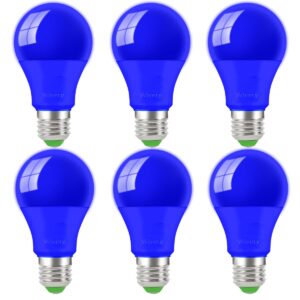 wivety blue light bulb, a19 e26 base, 9w led blue lightbulbs for outdoor porch, indoor party decoration, holiday lighting, halloween decor, christmas decoration, (6 packs)