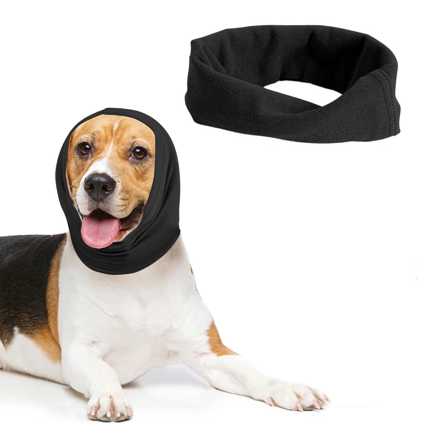 PETWIT Dog Ear Muffs for Noise Protection Dog Hood for Dogs & Cats Breathable Calming Band for Dogs & Cats Head Wrap with Anxiety Relief (Black, Middle)