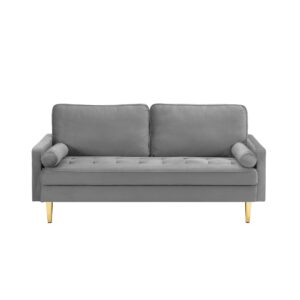 jdmyc furniture 67" velvet loveseat sofa with golden metal legs, modern couch for living room, bedroom, small spaces, and guest room (grey)