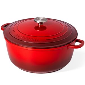 dutch oven pot with lid – non stick dutch oven for bread baking – cast aluminum cooking pot – oven safe stock pot – 6.8-quart, 11 inch, red – by nuovva