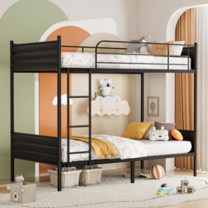 whalefall metal bunk bed twin over twin, convertible into 2 individual twin bunk beds for kids adults, twin size bed with removable ladder & upholstered headboard, space-saving, easy assembly(black)