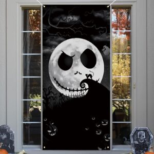 Nightmare Before Christmas Door Cover Halloween Porch Sign Banner Jack Skellington Sally Zero Oogie Boogie Halloween Decorations and Supplies for Home