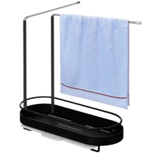 teenyyou black countertop hand towel holder for bathroom 10 x 4 x 11 freestanding hand towel stand with 2 swivel arm carbon steel towel rack towel bar for bathroom kitchen vanity countertop