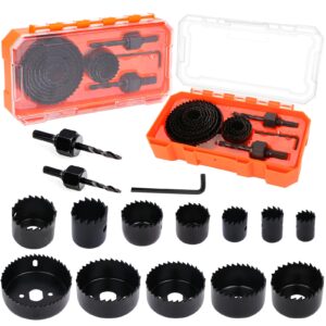 hole saw kit, 15pcs hole saw set with 3/4" to 2.95"(19mm-75mm) 12 pcs saw blades, mandrels, hex key, 2024 upgraded hole saw for pvc board, wood and plywood