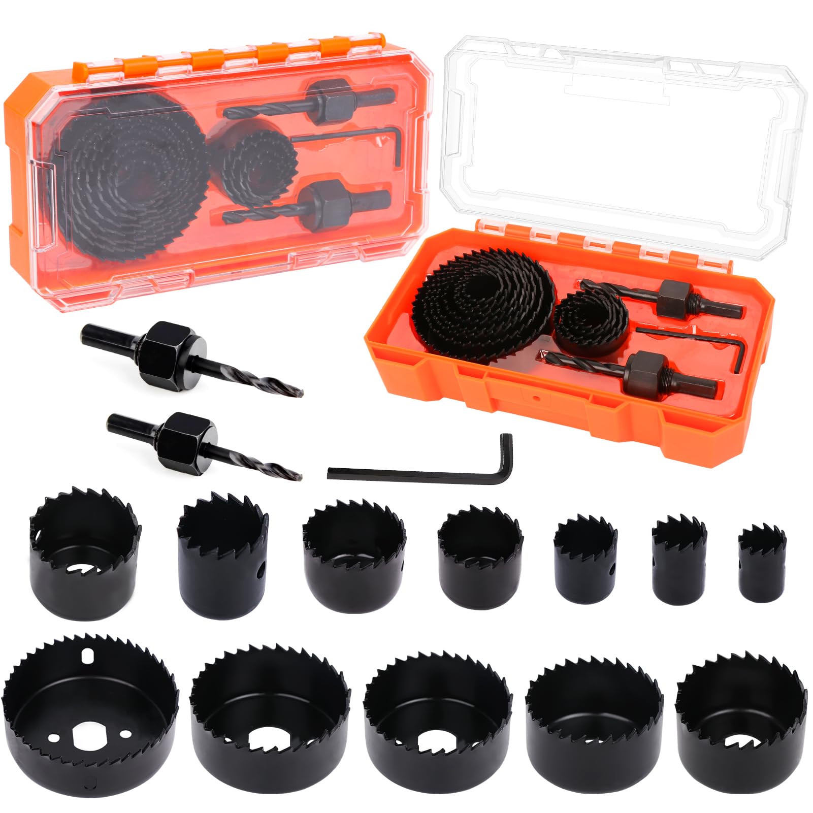 Hole Saw Kit, 15pcs Hole Saw Set with 3/4" to 2.95"(19mm-75mm) 12 PCS Saw Blades, Mandrels, Hex Key, 2024 Upgraded Hole Saw for PVC Board, Wood and Plywood