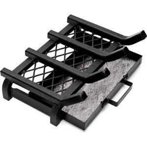 igoheals small fireplace grate 14 inch - wood stove fireplace log grates with ember & ash trays pan, inside outdoor heavy duty wrought cast iron rack holder for indoor outdoor chimney hearth