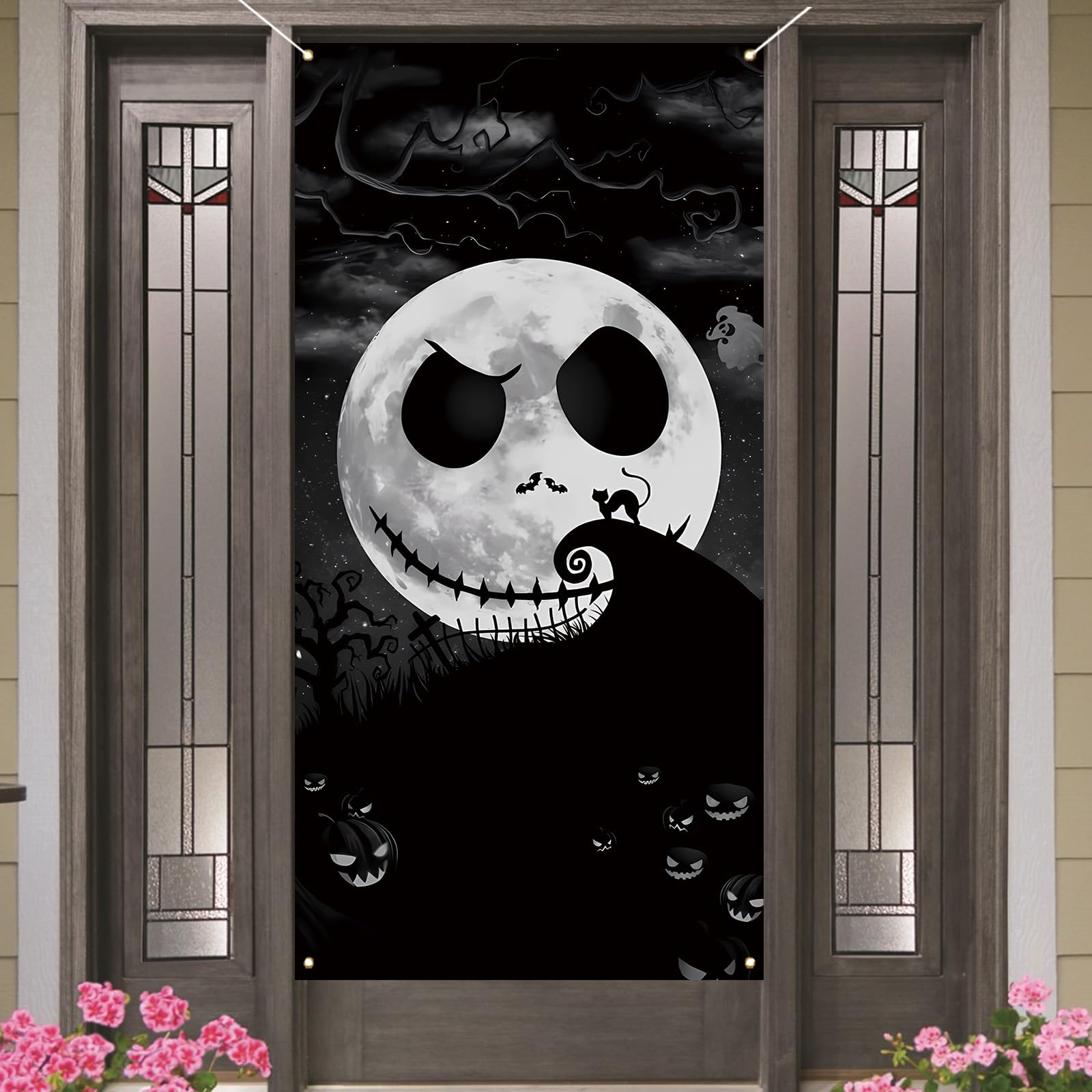 Nightmare Before Christmas Door Cover Halloween Porch Sign Banner Jack Skellington Sally Zero Oogie Boogie Halloween Decorations and Supplies for Home