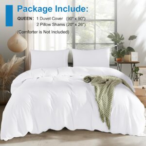 SONORO KATE Washed Microfiber Duvet Cover Queen Size Set - 1 Duvet Cover with 2 Pillow Shams - 3 Pieces, Soft & Breathable Comforter Cover - Zipper Closure(White-4,Queen)