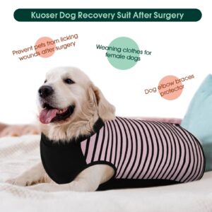 Kuoser Dog Recovery Suit, Anti Licking Dog Rear Leg Sleeve, Abdominal Dog Surgical Suit with Pants Cover Protect Wounds, Dog Elbow Protector Soft Dog Surgery Onesie Cone Alternative, Pink L