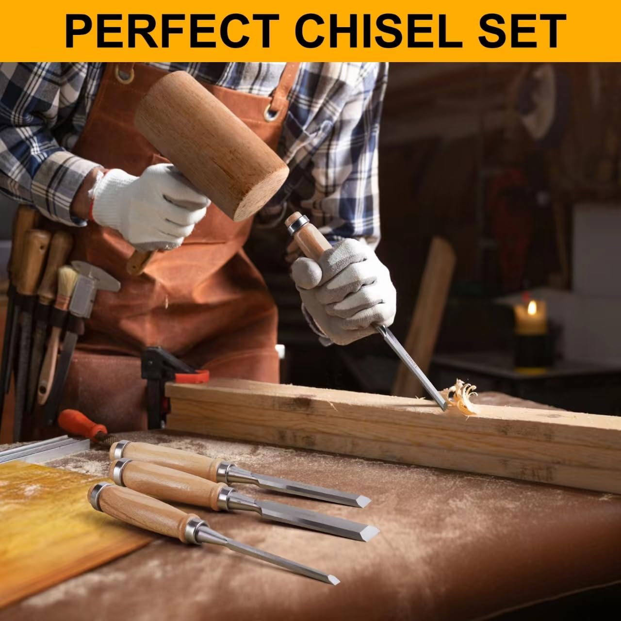 YUQGAOP 4 Piece Wood Chisel, Chisel, Professional Wood Chisel Sets Woodworking Tools Set,Bevel Edge Chisel Set,Woodwork Chisel.