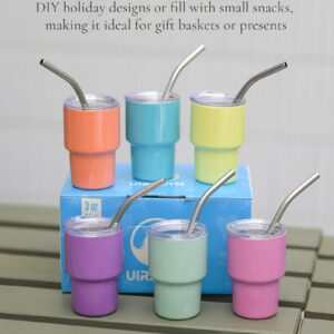 UIRZOTN 3oz Mini Tumbler Shot Glass with Straw and Lid, 6 Pack Stainless Steel Sublimation Shot Glasses for Wedding Party Whiskey Cocktail Bar with Straw and Lid