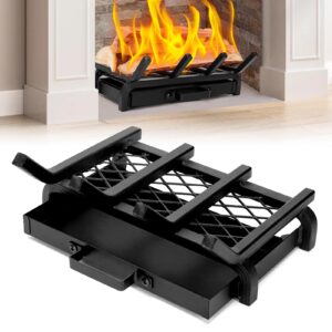 IGOHEALS Small Fireplace Grate 14 Inch - Wood Stove Fireplace Log Grates with Ember & Ash Trays Pan, Inside Outdoor Heavy Duty Wrought Cast Iron Rack Holder for Indoor Outdoor Chimney Hearth