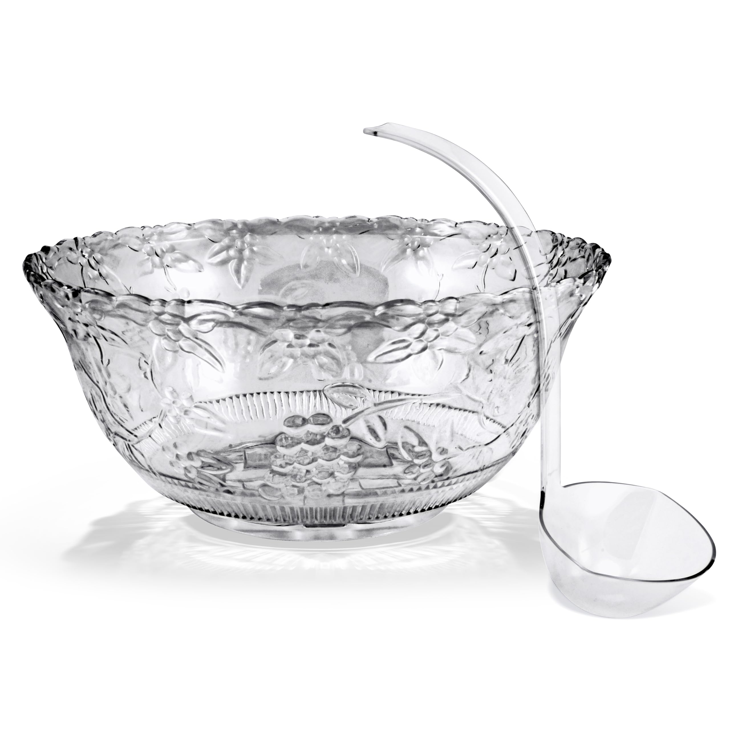 Stock Your Home Premium Plastic Punch Bowl with Ladle, Fancy Disposable Punch Bowls for Parties, Holidays, Schools, Halloween, and More, Quality Glass Like Appearance, Large Punch Bowl with Ladle Set