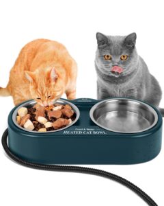 clawsable heated water bowl for outdoor cats with removable stainless bowls, coldproof & bpa free, waterproof heated pet bowl heater for chickens rabbit, heated bird bath for winter (27 oz)