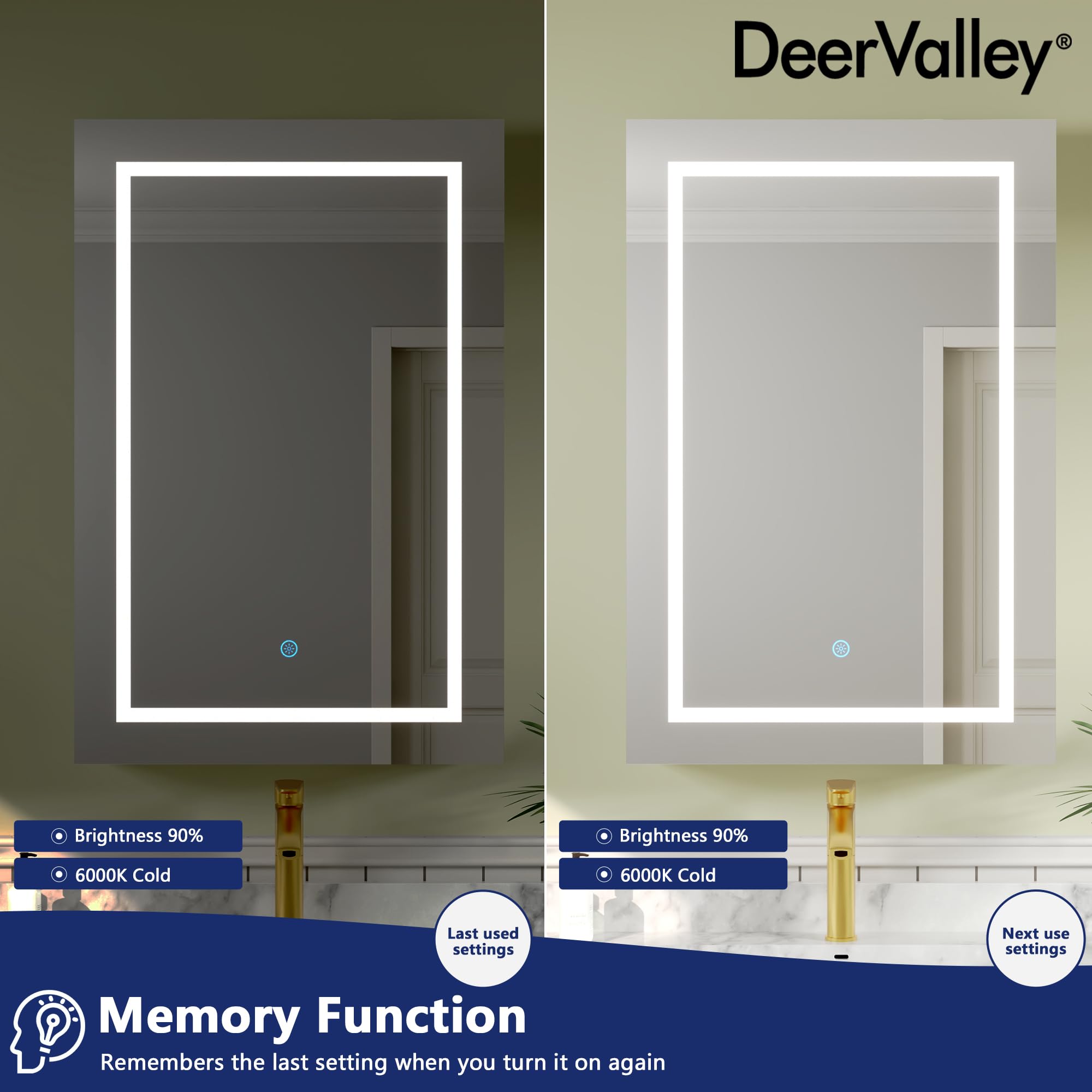 Deer Valley 24" W x 36" H Lighted Medicine Cabinet with Mirror, Led Medicine Cabinet for Bathroom with Defogger & 3-Color, Wall Mounted Mirrored Medicine Cabinets with Lights DV-1VM0187