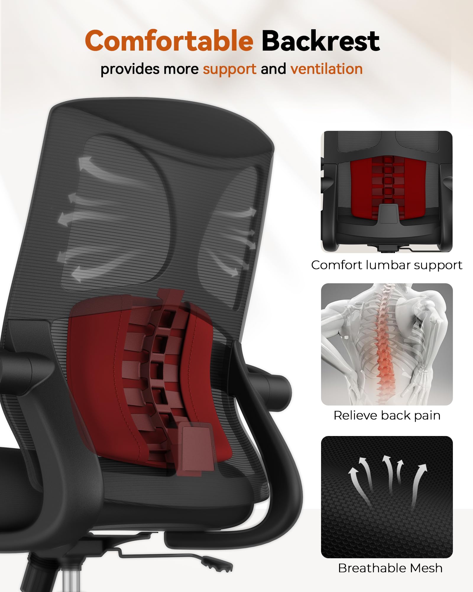 CAPOT Ergonomic Office Chair 350lbs Capacity - 3.9-inche Cushion and Tall Back Computer Desk Chair Breathable Mesh - Comfortable Swivel Office Chair with Adjustable Lumbar Support