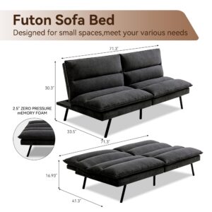 AMICLIBER Futon Sofa Bed, Memory Foam Futon Armless Sleeper Sofa Loveseat Convertible Couch Bed for Small Compact Living Spaces,Apartment,Dark Black