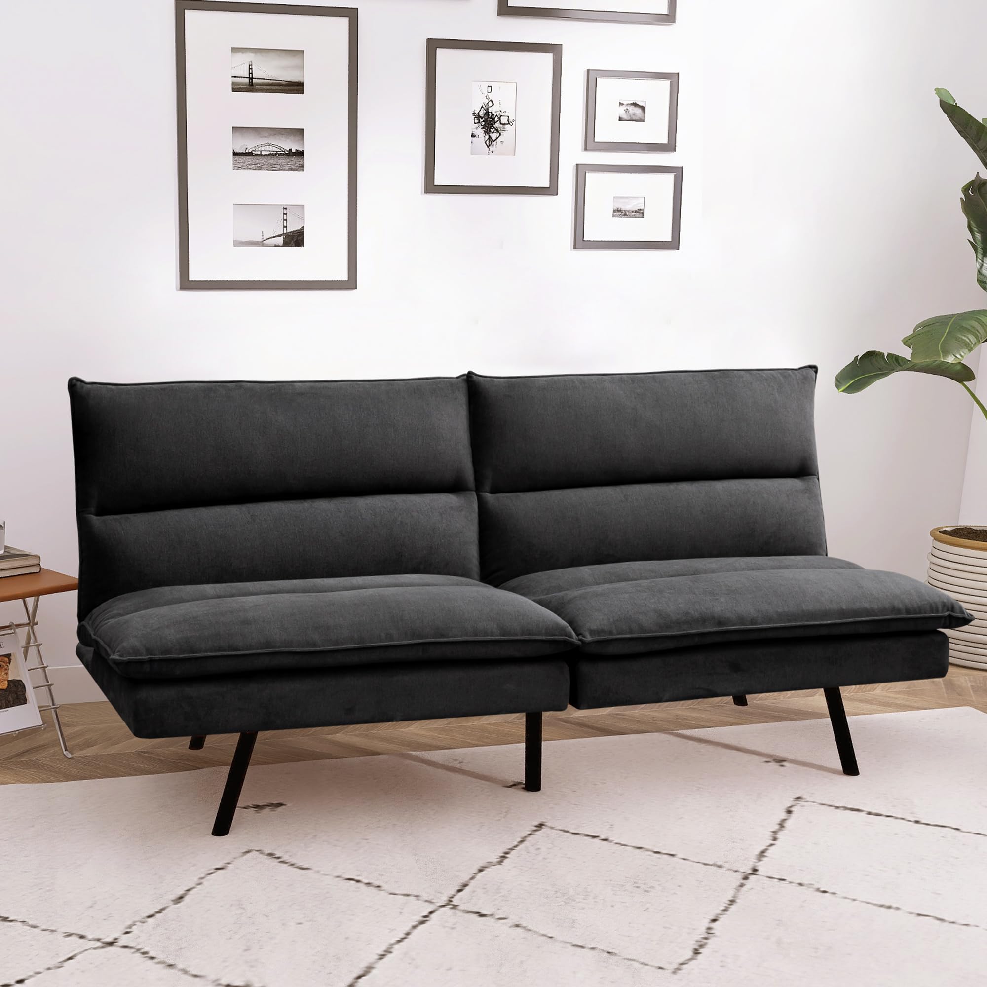 AMICLIBER Futon Sofa Bed, Memory Foam Futon Armless Sleeper Sofa Loveseat Convertible Couch Bed for Small Compact Living Spaces,Apartment,Dark Black