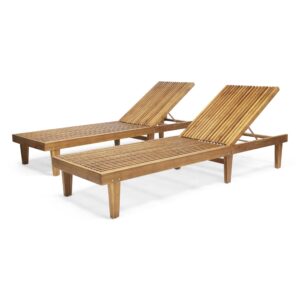 christopher knight home nadine outdoor wooden chaise lounge (set of 2), teak finish