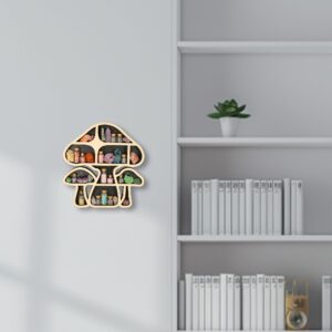 LED Mushroom Decor Cute Mushroom Floating Shelves, Crystal Shelf Display for Wall, Rock Gem Stone Storage Organizer, Trinkets Holder, Knick Knack Shelf, Mushroom Item, Unique Gift for Mushroom Lovers