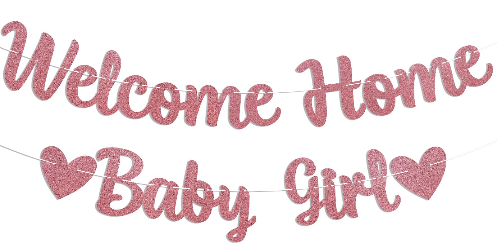 Welcome Home Baby Girl Banner - Pink Baby Shower Decorations for Girl, Gender Reveal Baby Shower Inside Outside Decoration Rose Gold Glitter