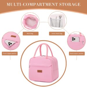 HOPROSE Insulated Lunch Bag for Women Men Adults Lunch Tote with Front Pocket Lunch Box Container Cooler Bag for Work Picnic (Pink)